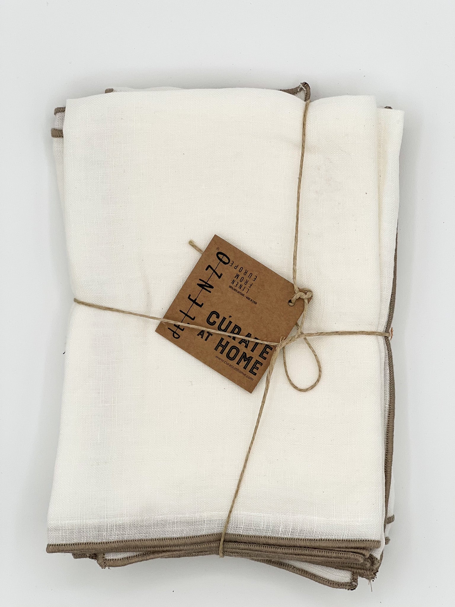 100% Washed Linen Cocktail Napkins - White with Merrow-Stitch Trim (Se ...