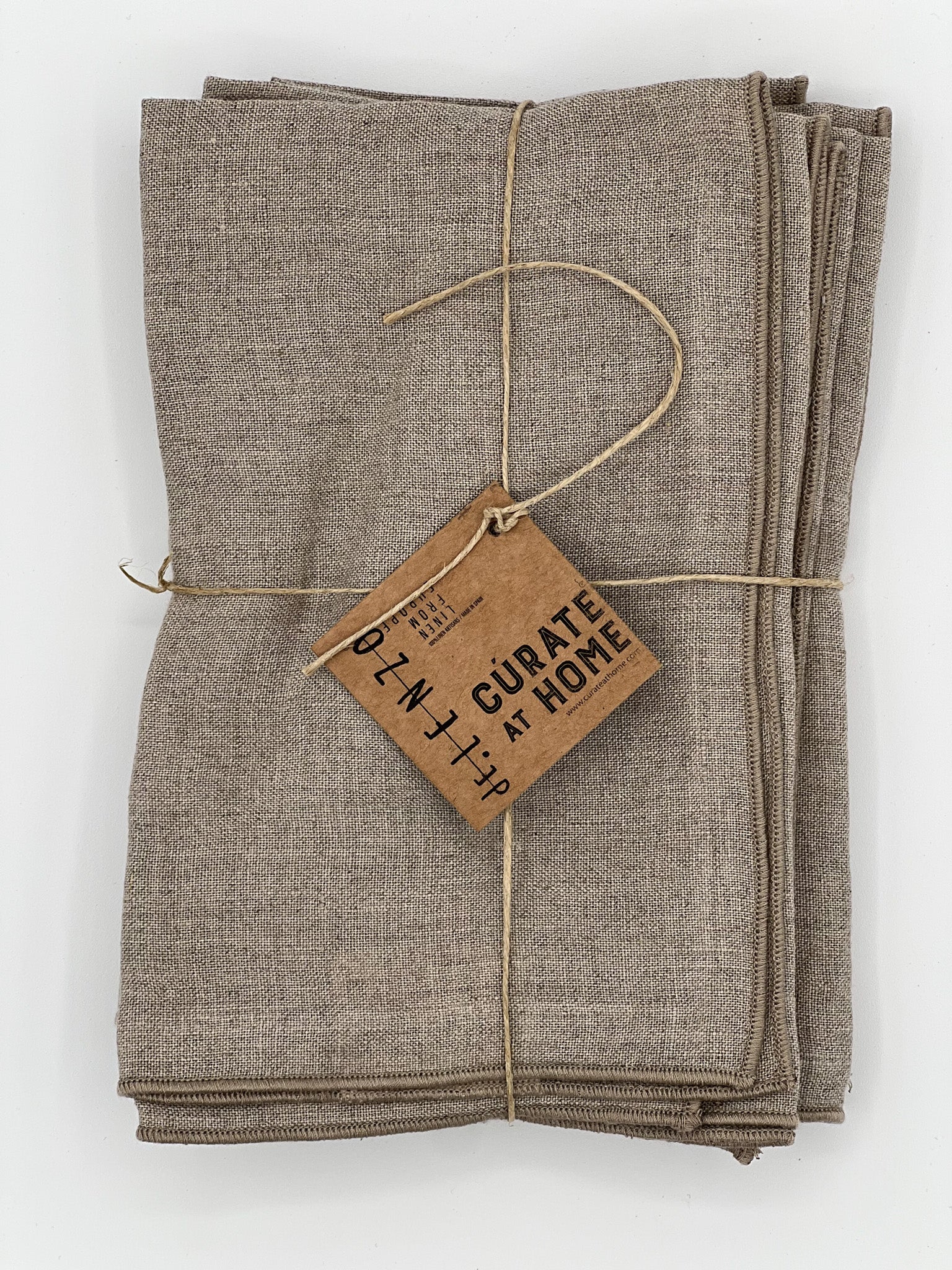 100% Washed Linen Cocktail Napkins - Natural with Merrow-Stitch (Set o ...